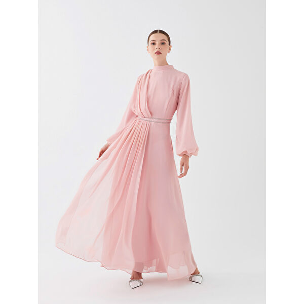 Bisiklet Yaka Taş İşlemeli Uzun Kollu Kadın Abiye Elbise Bisiklet Yaka Taş İşlemeli Uzun Kollu Kadın Abiye Elbise