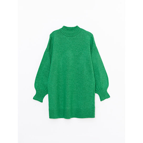 Yarım Balıkçı Yaka Düz Uzun Kollu Triko Kadın Tunik