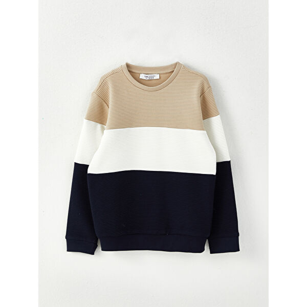 Bisiklet Yaka Renk Bloklu Uzun Kollu Erkek Çocuk Sweatshirt