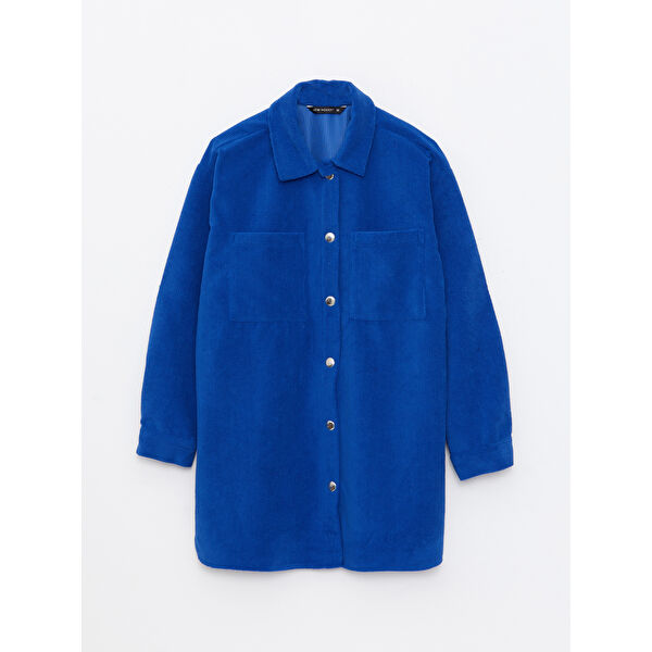 Gömlek Yaka Düz Uzun Kollu Kadife Oversize Kadın Tunik