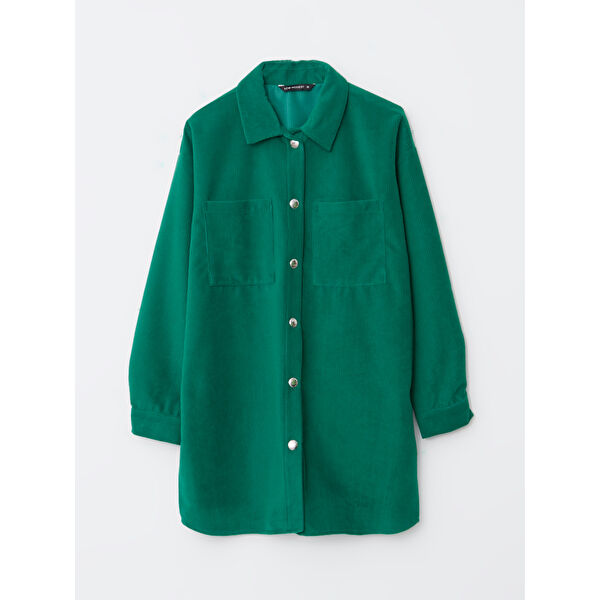 Gömlek Yaka Düz Uzun Kollu Kadife Oversize Kadın Tunik