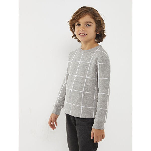 Bisiklet Yaka Ekose Uzun Kollu Erkek Çocuk Triko Kazak