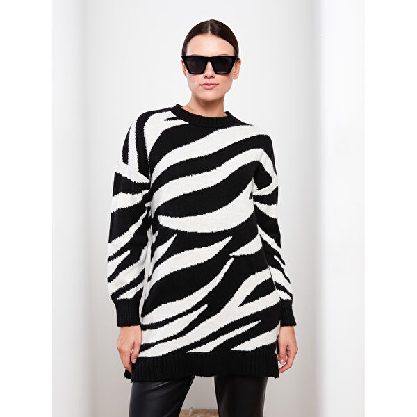 Bisiklet Yaka Desenli Uzun Kollu Triko Kadın Tunik Bisiklet Yaka Desenli Uzun Kollu Triko Kadın Tunik