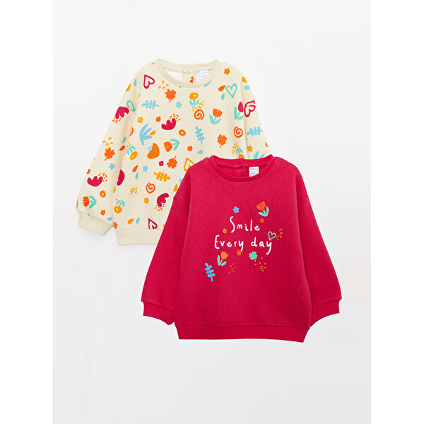 Bisiklet Yaka Uzun Kol Baskılı Kız Bebek Sweatshirt 2'li