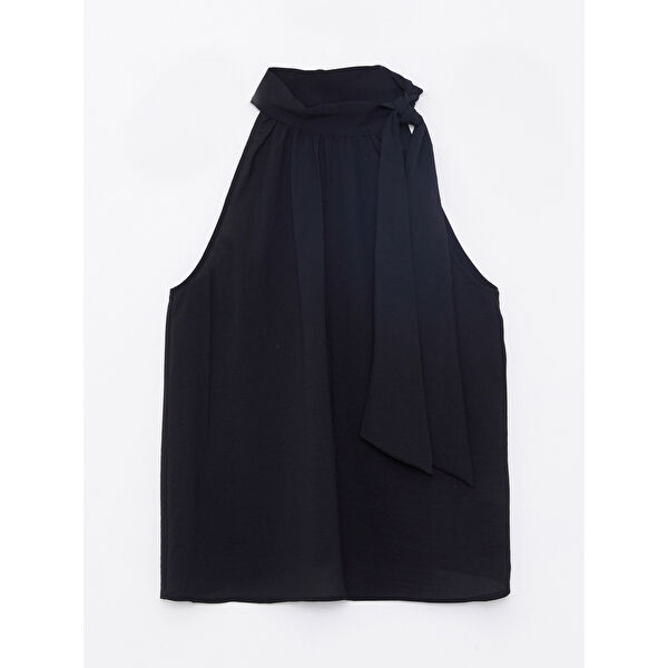 Bağlamalı Yaka Düz Kolsuz Kadın Abiye Bluz