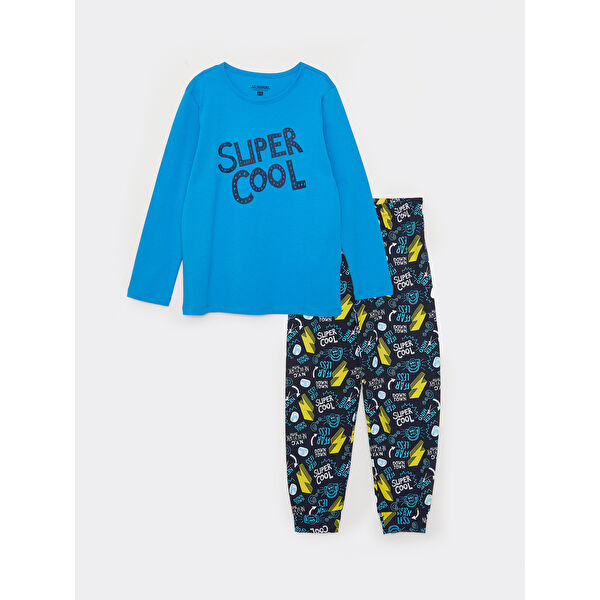 Bisiklet Yaka Baskılı Uzun Kollu Erkek Çocuk Pijama Takımı Bisiklet Yaka Baskılı Uzun Kollu Erkek Çocuk Pijama Takımı
