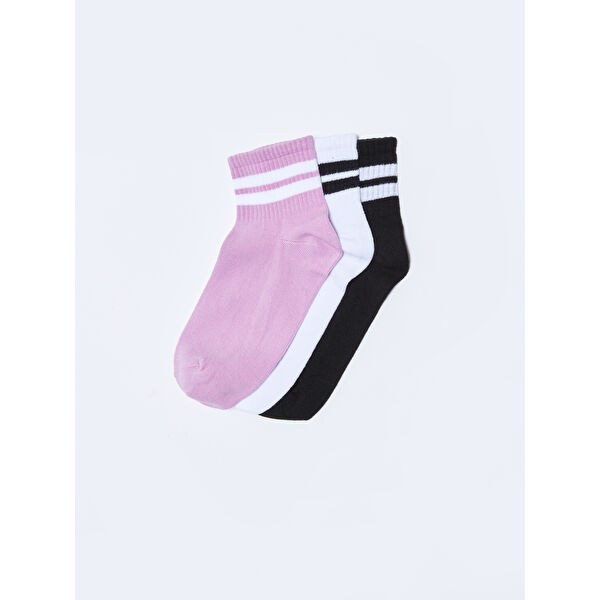 Şerit Detaylı Kadın Soket Çorap 3'lü Paket