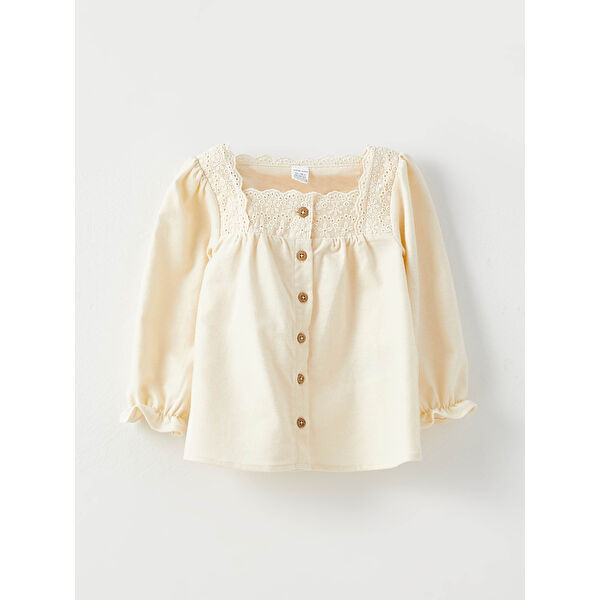 Kare Yaka Uzun Kollu Nakış Detaylı Kız Bebek Gömlek Kare Yaka Uzun Kollu Nakış Detaylı Kız Bebek Gömlek