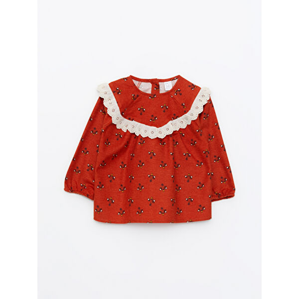 Bisiklet Yaka Uzun Kollu Baskılı Pamuklu Kız Bebek Bluz