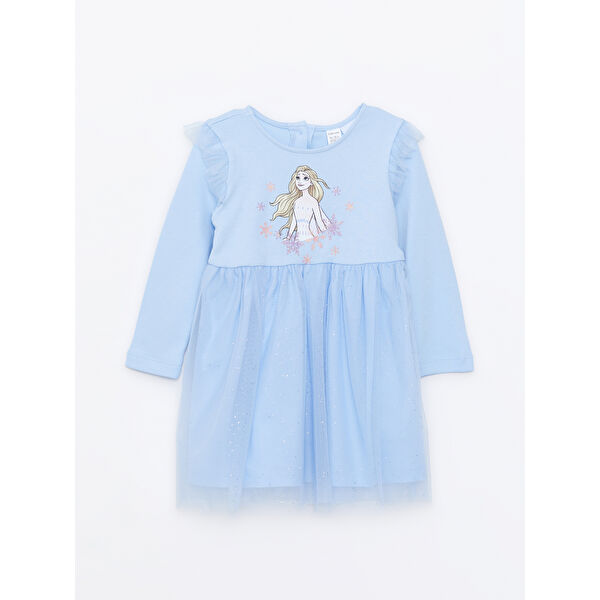 Bisiklet Yaka Uzun Kollu Frozen Baskılı Kız Bebek Elbise Bisiklet Yaka Uzun Kollu Frozen Baskılı Kız Bebek Elbise