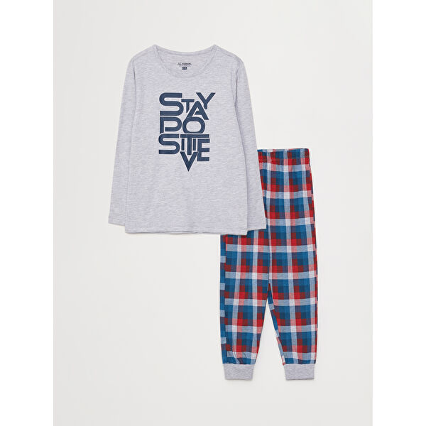 Bisiklet Yaka Baskılı Uzun Kollu Erkek Çocuk Pijama Takımı