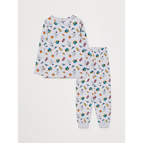 Bisiklet Yaka Baskılı Uzun Kollu Erkek Çocuk Pijama Takımı