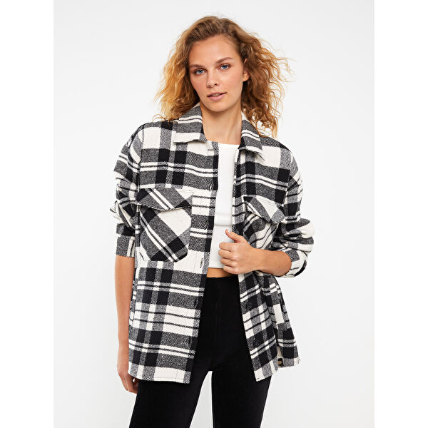 Ekose Uzun Kollu Kadın Gömlek Ceket