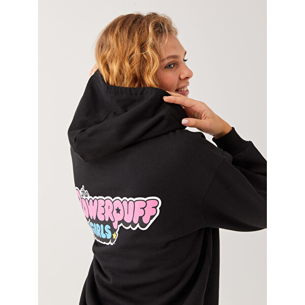 Kapüşonlu Powerpuff Girls Baskılı Uzun Kollu Kadın Sweatshirt