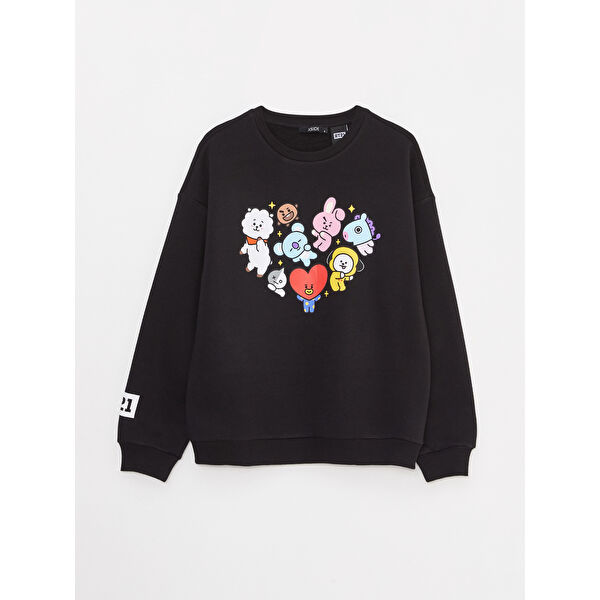 Bisiklet Yaka BT21 Baskılı Uzun Kollu Kadın Sweatshirt