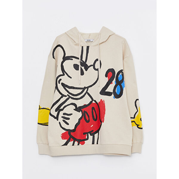 Kapüşonlu Mickey Mouse Baskılı Uzun Kollu Kadın Sweatshirt Kapüşonlu Mickey Mouse Baskılı Uzun Kollu Kadın Sweatshirt