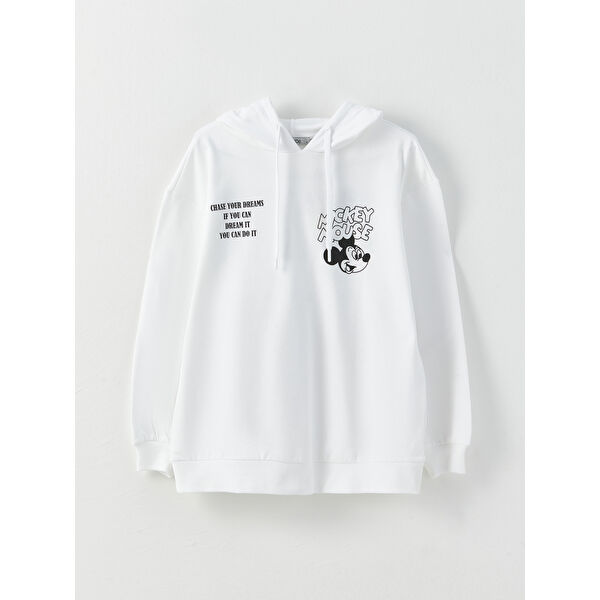 Kapüşonlu Mickey Mouse Baskılı Uzun Kollu Kadın Sweatshirt Kapüşonlu Mickey Mouse Baskılı Uzun Kollu Kadın Sweatshirt