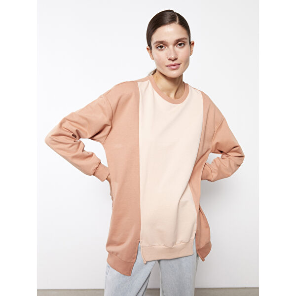 Bisiklet Yaka Renk Bloklu Uzun Kollu Kadın Sweatshirt Bisiklet Yaka Renk Bloklu Uzun Kollu Kadın Sweatshirt