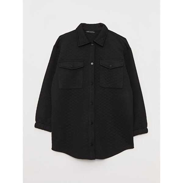 Gömlek Yaka Kendinden Desenli Uzun Kollu Kadın Tunik