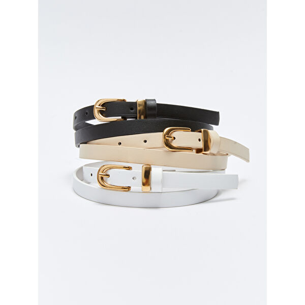 Deri Görünümlü Düz İnce Kadın Kemer 3'lü Deri Görünümlü Düz İnce Kadın Kemer 3'lü