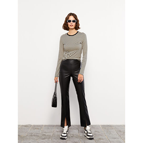 Dar Fit Kadın Deri Görünümlü Pantolon