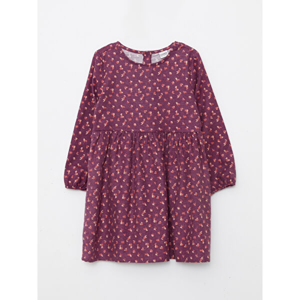 Bisiklet Yaka Desenli Uzun Kollu Kız Çocuk Elbise