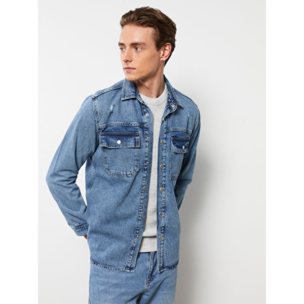 Standart Kalıp Erkek Jean Ceket