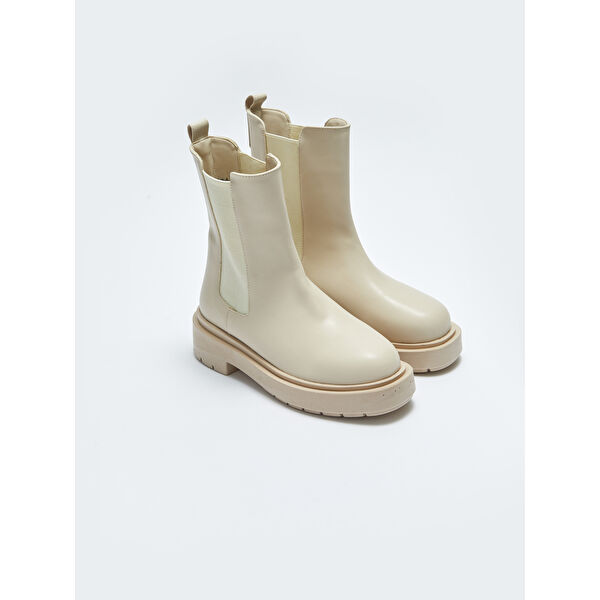 Deri Görünümlü Yanları Lastikli Kadın Bot