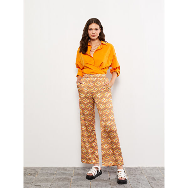 Beli Lastikli Rahat Kalıp Desenli Kadın Pantolon