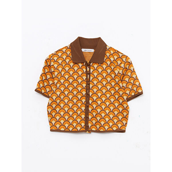 Polo Yaka Desenli Kısa Kollu Kadın Hırka Polo Yaka Desenli Kısa Kollu Kadın Hırka