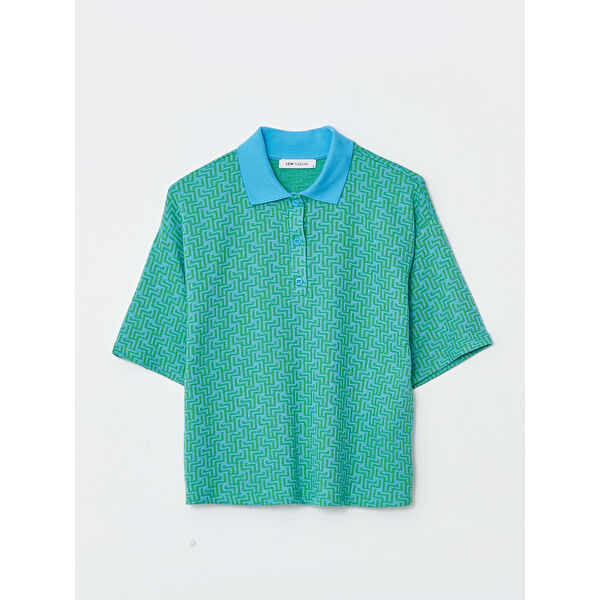 Polo Yaka Desenli Kısa Kollu Kadın Tişört Polo Yaka Desenli Kısa Kollu Kadın Tişört