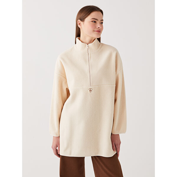 Dik Yaka Düz Oversize Kadın Polar Tunik Dik Yaka Düz Oversize Kadın Polar Tunik