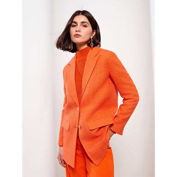 Kendinden Desenli Uzun Kollu Kadın Ceket