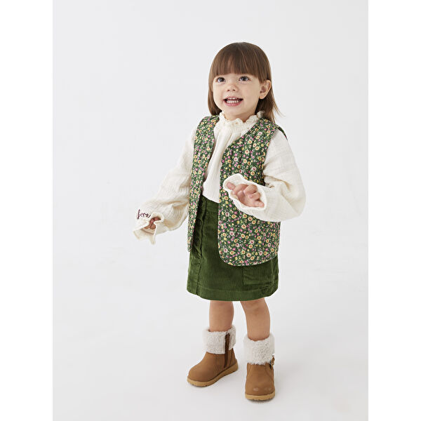 Bisiklet Yaka Kız Bebek Çift Taraflı Yelek Bisiklet Yaka Kız Bebek Çift Taraflı Yelek