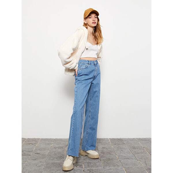 Yüksek Bel Straight Kadın Jean Pantolon