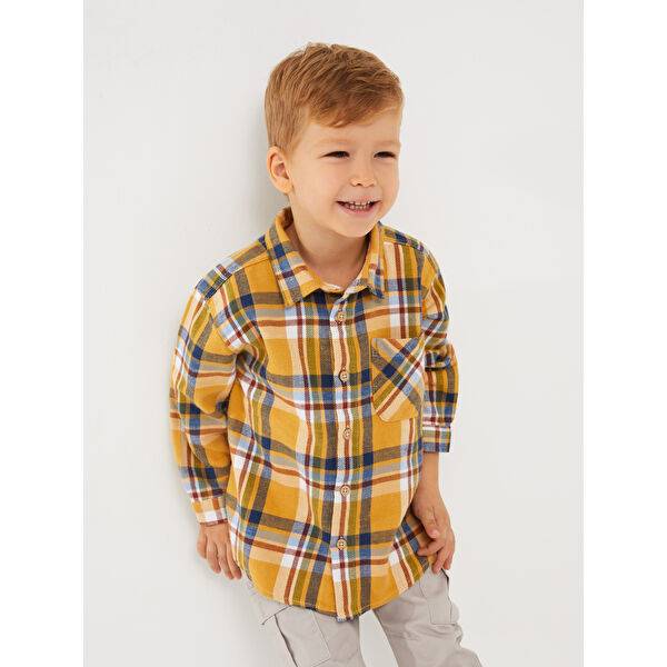 Uzun Kollu Ekose Desenli Erkek Bebek Gömlek