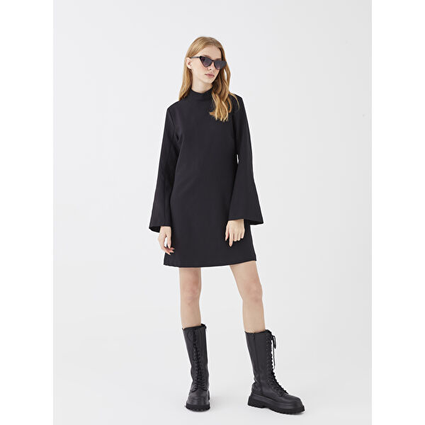 Dik Yaka Düz Uzun Kollu A Kesim Kadın Elbise