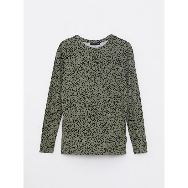 Bisiklet Yaka Desenli Uzun Kollu Kadın Tişört