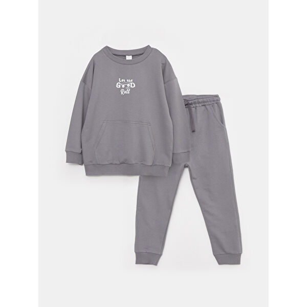 Bisiklet Yaka Uzun Kollu Baskılı Erkek Bebek Sweatshirt ve Eşofman Alt 2'li Takım Bisiklet Yaka Uzun Kollu Baskılı Erkek Bebek Sweatshirt ve Eşofman Alt 2'li Takım
