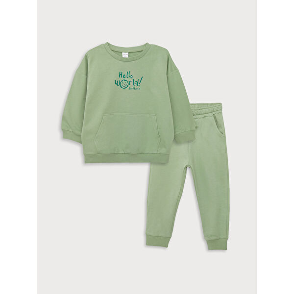 Bisiklet Yaka Uzun Kollu Baskılı Erkek Bebek Sweatshirt ve Eşofman Alt 2'li Takım Bisiklet Yaka Uzun Kollu Baskılı Erkek Bebek Sweatshirt ve Eşofman Alt 2'li Takım