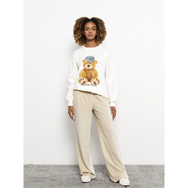 Standart Fit Düz Kadife Kadın Pantolon