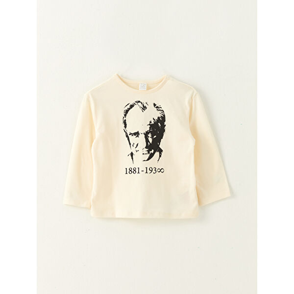 Bisiklet Yaka Uzun Kollu Atatürk Baskılı Kız Bebek Tişört Bisiklet Yaka Uzun Kollu Atatürk Baskılı Kız Bebek Tişört