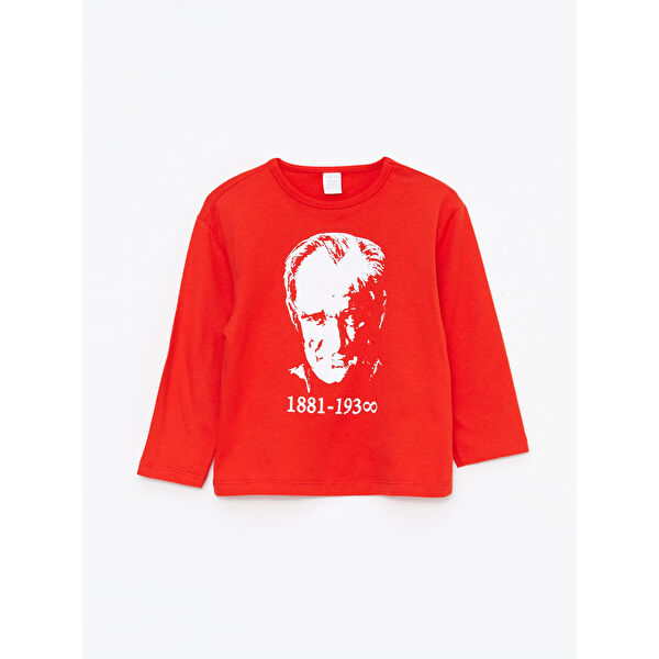 Bisiklet Yaka Uzun Kollu Atatürk Baskılı Kız Bebek Tişört Bisiklet Yaka Uzun Kollu Atatürk Baskılı Kız Bebek Tişört