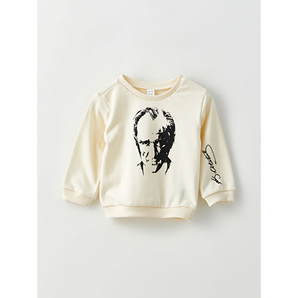 Bisiklet Yaka Uzun Kollu Atatürk Baskılı Kız Bebek Sweatshirt Bisiklet Yaka Uzun Kollu Atatürk Baskılı Kız Bebek Sweatshirt