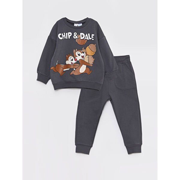 Bisiklet Yaka Uzun Kollu Chip'n Dale Baskılı Erkek Bebek Sweatshirt ve Pantolon 2'li Takım Bisiklet Yaka Uzun Kollu Chip'n Dale Baskılı Erkek Bebek Sweatshirt ve Pantolon 2'li Takım