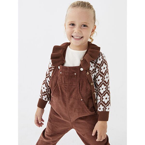 Fırfırlı Bisiklet Yaka Uzun Kollu Desenli Kız Bebek Triko Hırka Fırfırlı Bisiklet Yaka Uzun Kollu Desenli Kız Bebek Triko Hırka