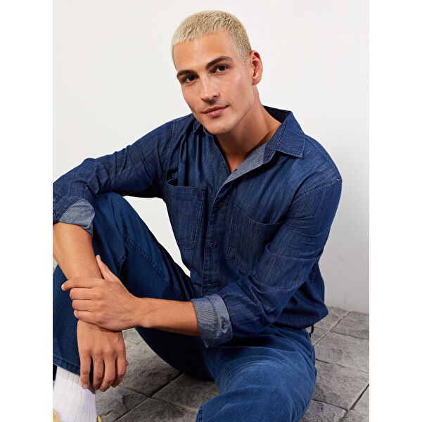 Rahat Kalıp Uzun Kollu Erkek Jean Gömlek