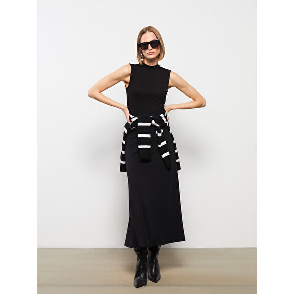 Beli Lastikli Düz Kadın Etek