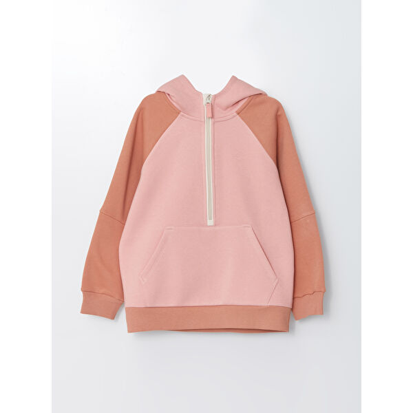 Kapüşonlu Renk Bloklu Uzun Kollu Kız Çocuk Sweatshirt Kapüşonlu Renk Bloklu Uzun Kollu Kız Çocuk Sweatshirt