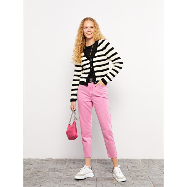 V Yaka Çizgili Uzun Kollu Kadın Triko Hırka V Yaka Çizgili Uzun Kollu Kadın Triko Hırka